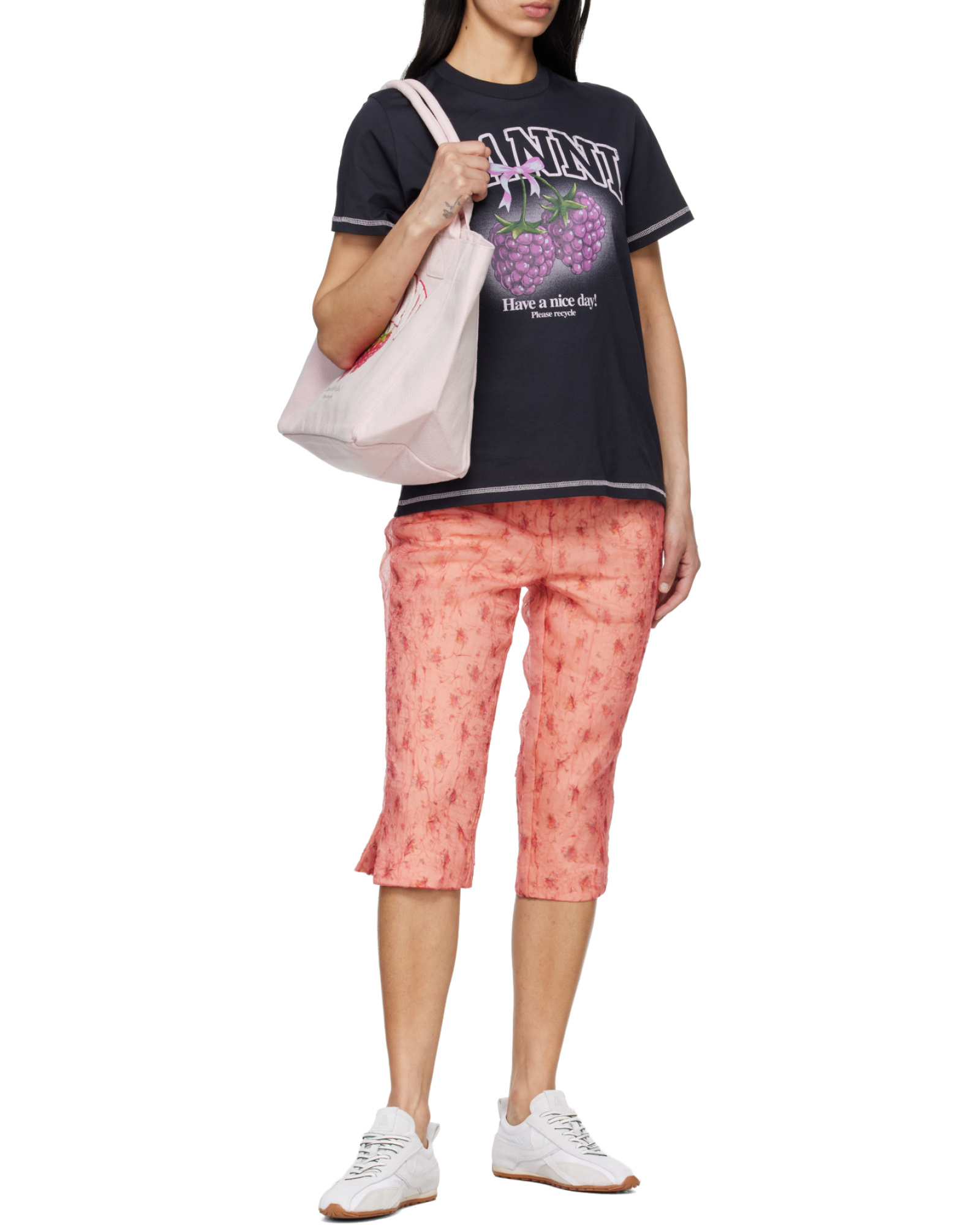 GANNI Ganni Shibori Organza Capri Trousers with Floral Print